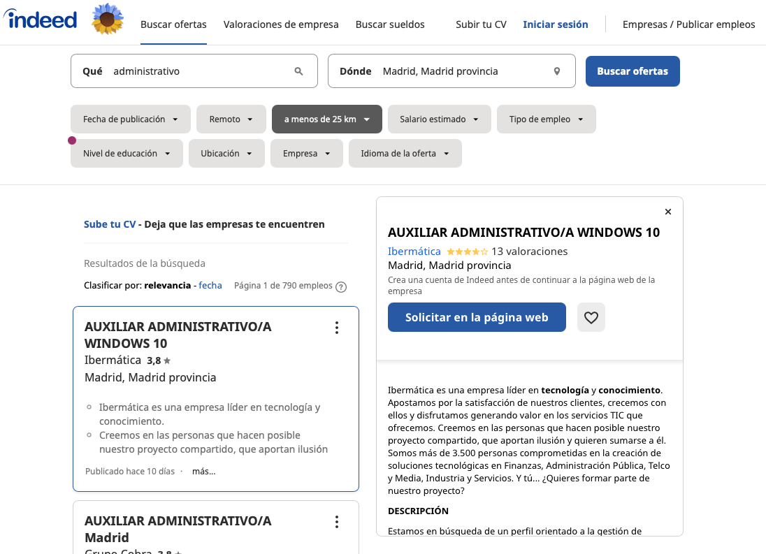 Indeed para la búsqueda de trabajo